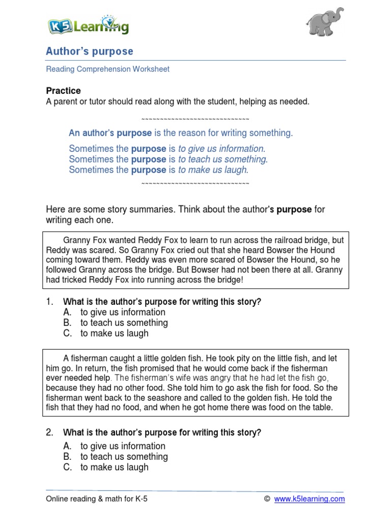 Understanding Author's Purpose in Stories | PDF | Elephant