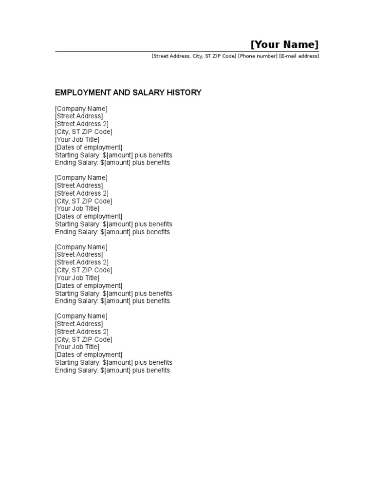 Employment and Salary History Template | PDF