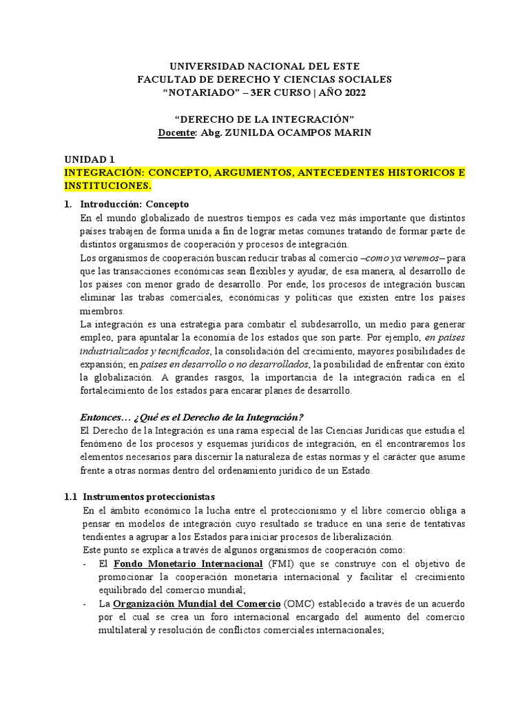 Unidad 1 - Integracion. Concepto, Argumentos, Antecedentes Historicos e ...