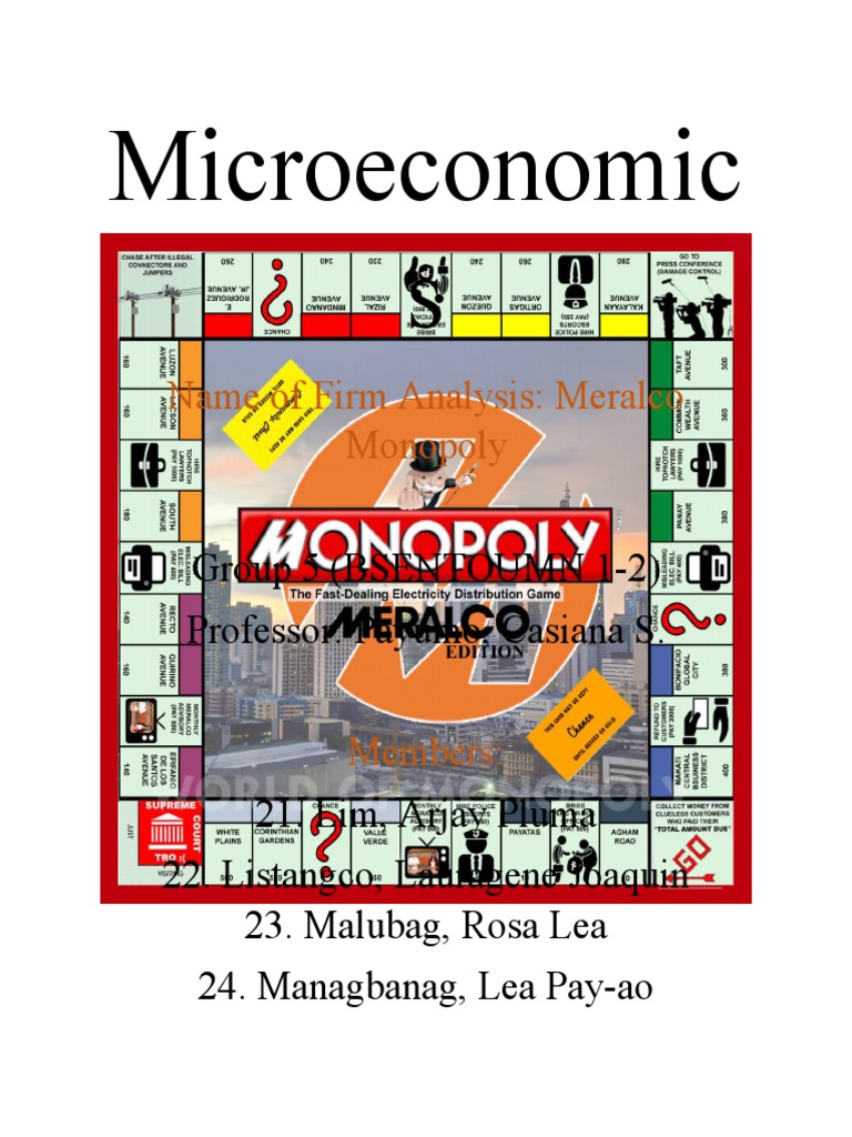 Microeconomics (Meralco Monopoly) Case Analysis Firm Entry of Rosa Lea ...