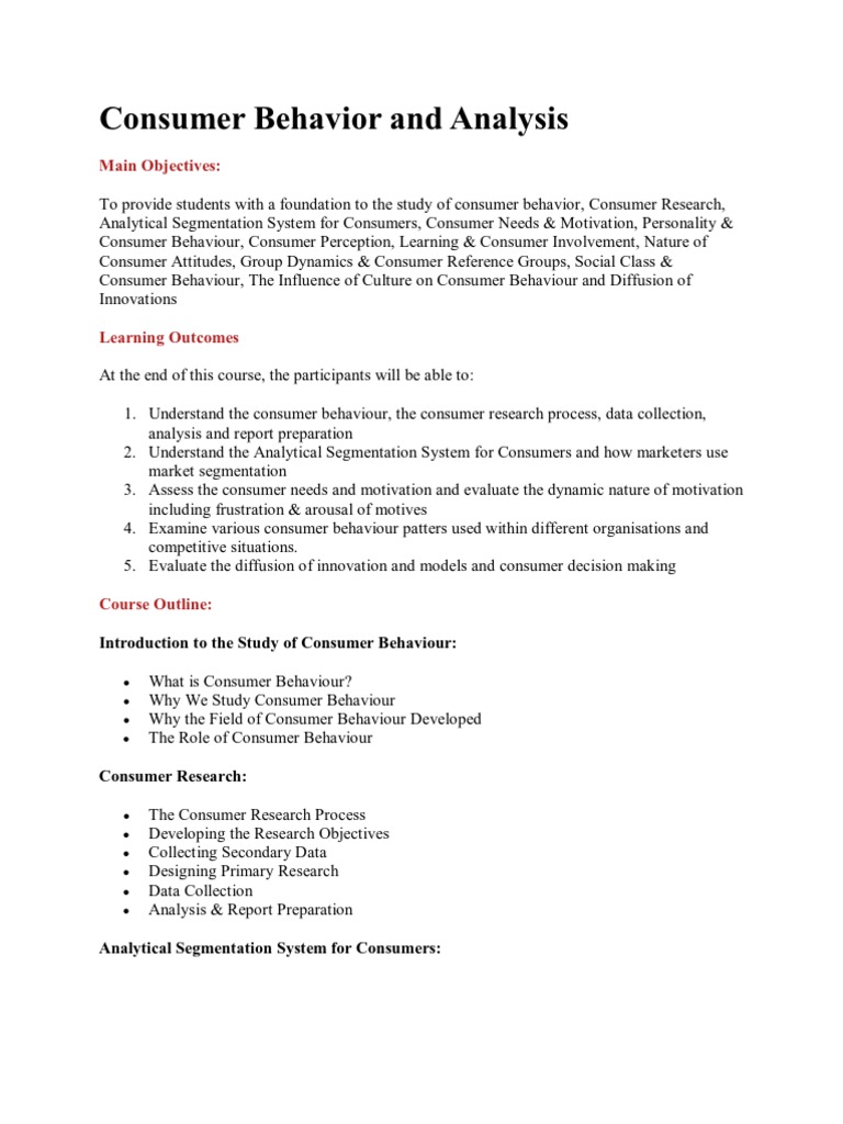 Consumer Behavior and Analysis Syllabus | Download Free PDF | Consumer Behaviour | Attitude ...