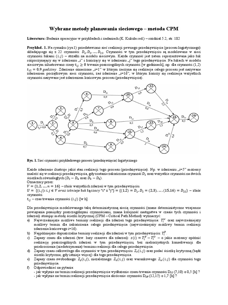 Planowanie Sieciowe - Metoda CPM | PDF