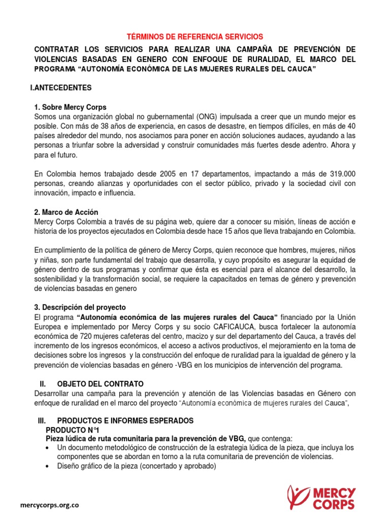 TDR Campau00f1a de Prevencion de VBG | PDF | Organización no gubernamental | Colombia