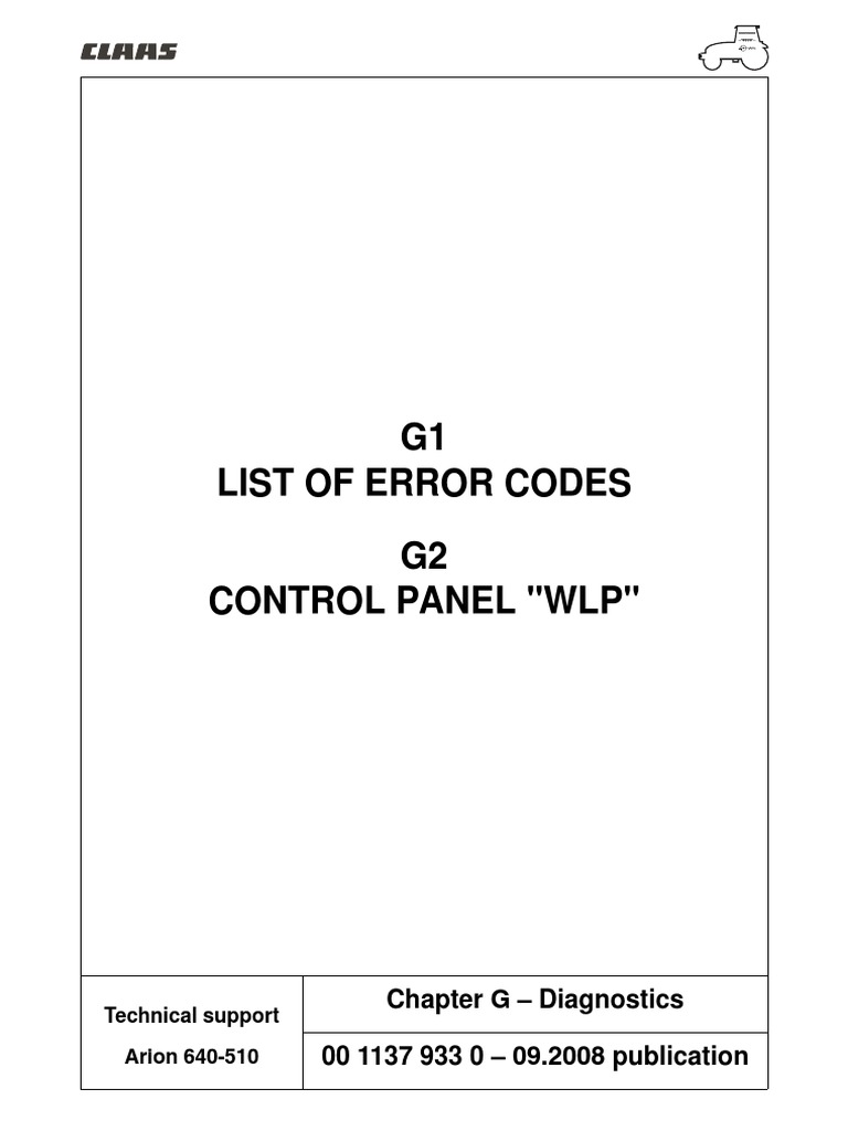 G1 List of Error Codes G2 Control Panel "WLP": Chapter G - Diagnostics ...