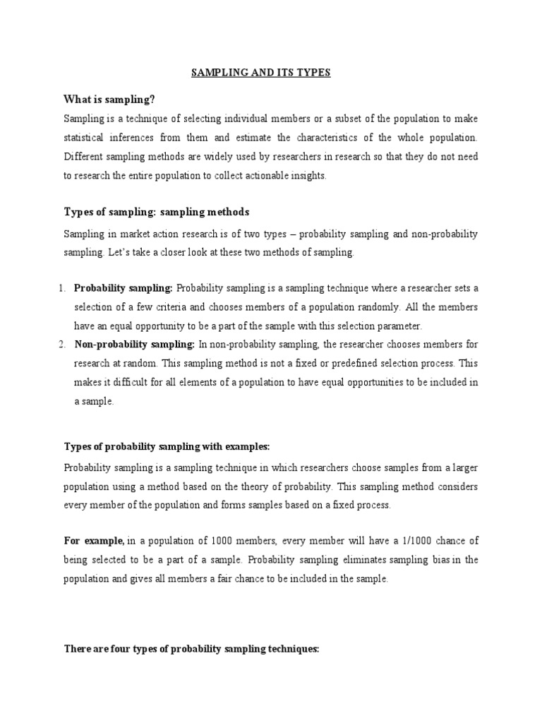 Sampling and Its Types | PDF | Sampling (Statistics) | Survey Methodology