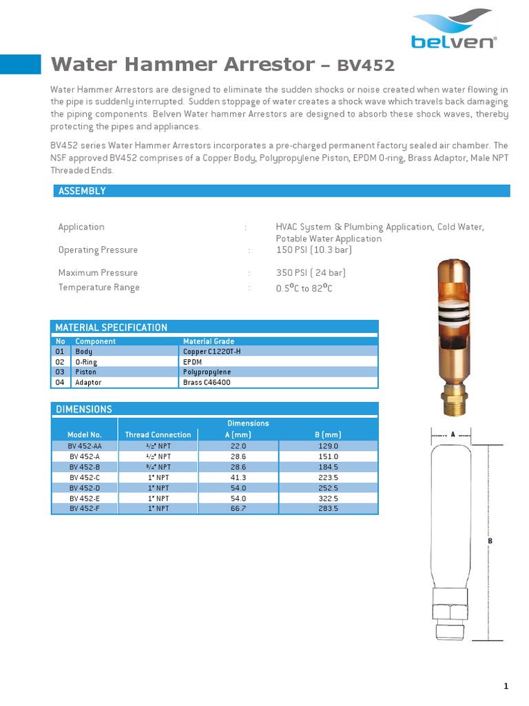 Water Hammer Arrestor Bv452 | PDF