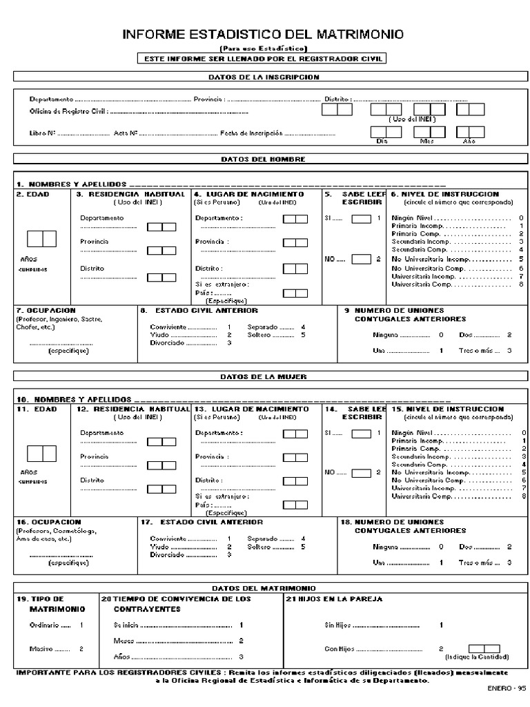 Formato de Informe Estadístico Del Matrimonio | PDF