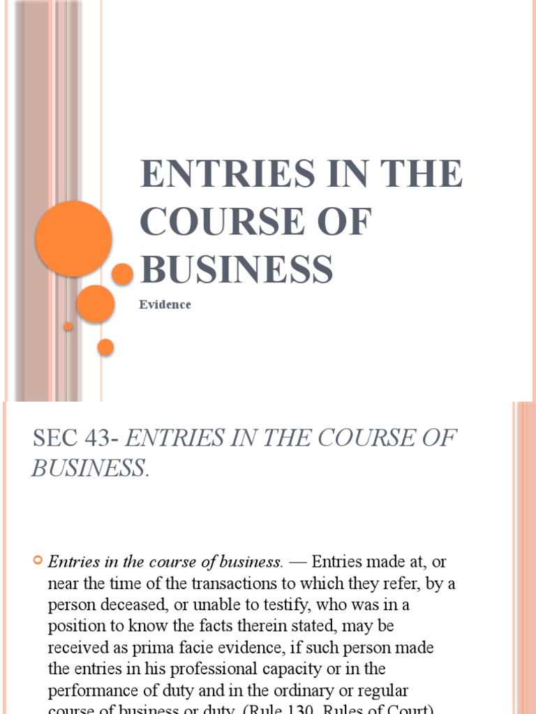 Entries in The Course of Business | PDF