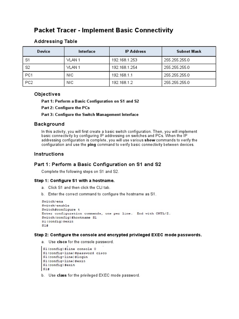 Implement Basic Connectivity | PDF | Ip Address | Command Line Interface Implement Basic Connectivity | PDF | Ip Address | Command Line Interface