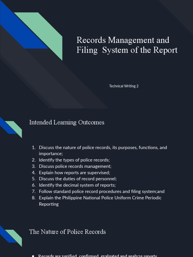 Records Management and Filing System of The Report | PDF | Police ...