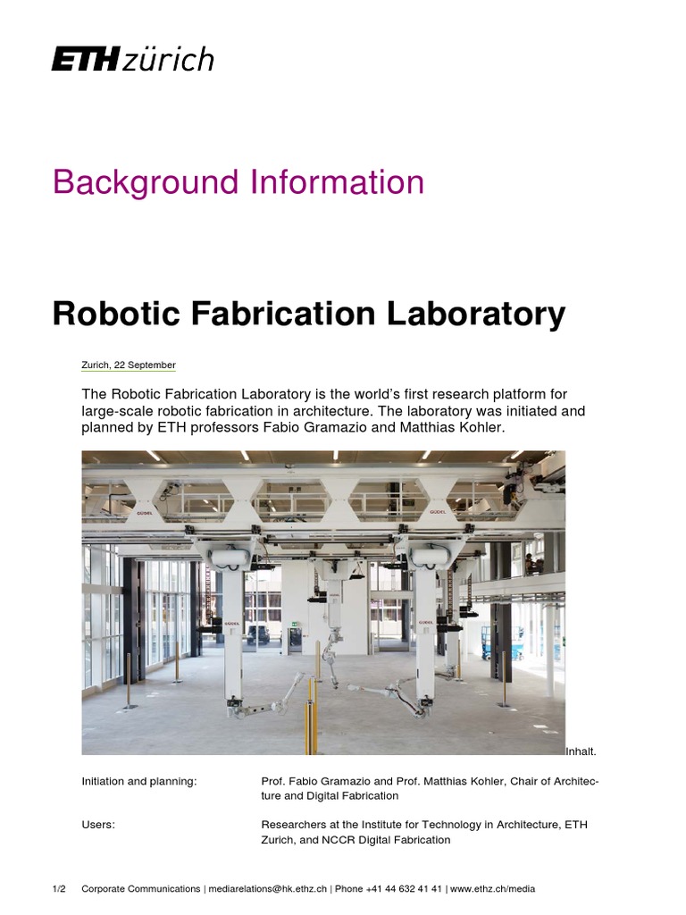 Robotic Fabrication Lab Background | PDF | Engineering | Science
