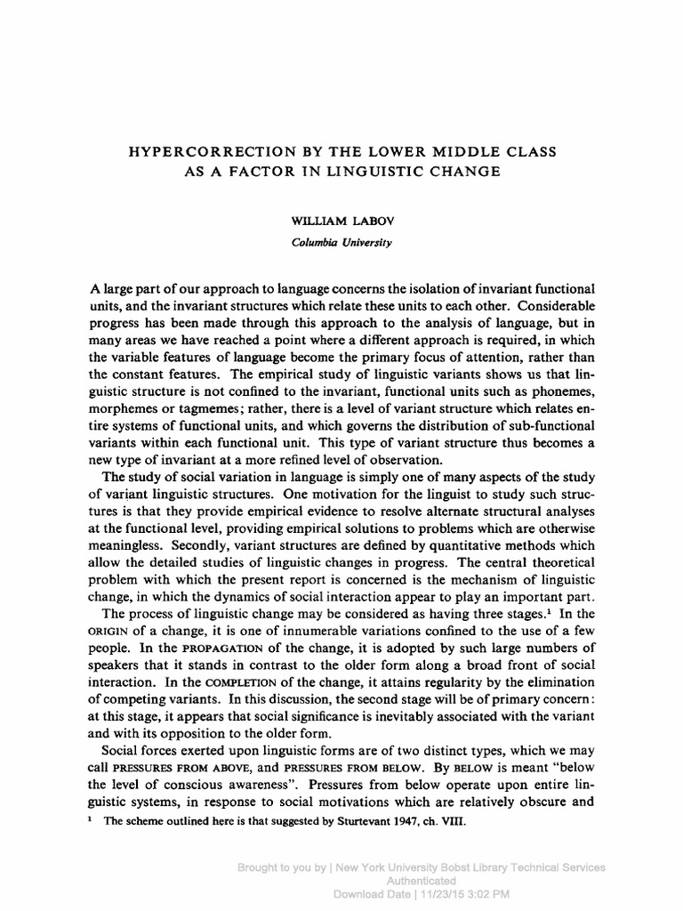 Hypercorrection by The Lower Middle Class As A Factor in Linguis | PDF ...