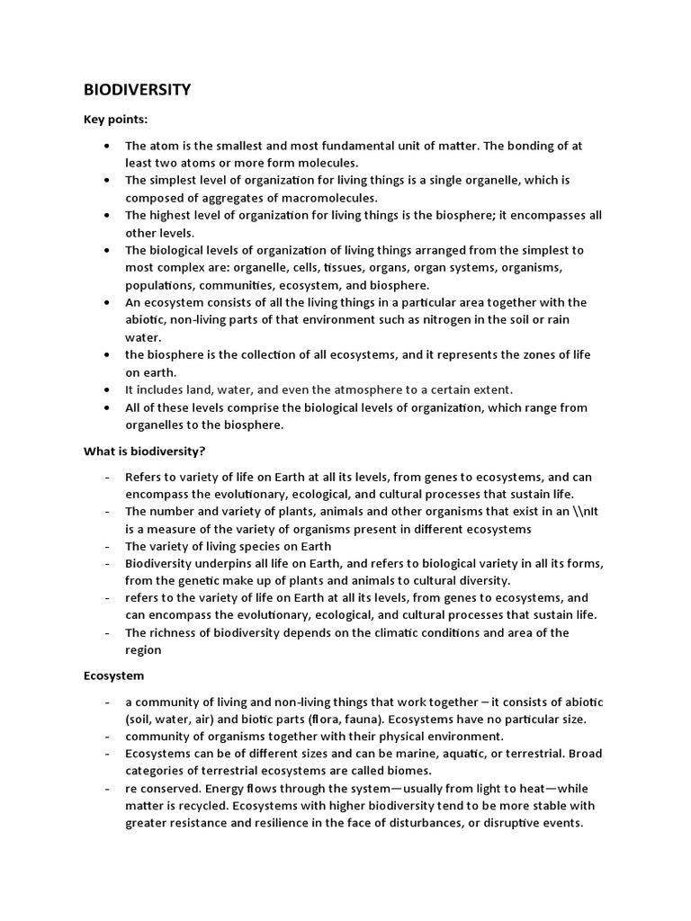 BIODIVERSITY Sts | PDF | Biodiversity | Ecosystem