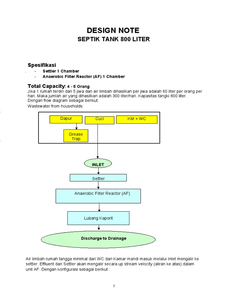 Design Note Septick Tank 800 Liter | PDF