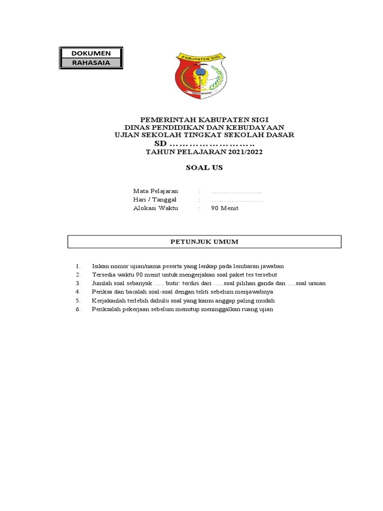 Soal US. SD SBDP TP. 2021-2022 | PDF