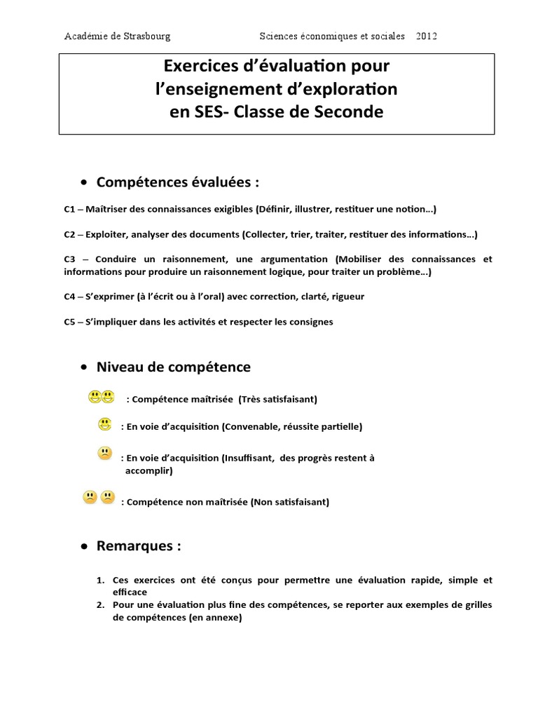 Exercices Evaluation de Compe Tences Seconde | PDF | Offre et demande | Socialisation