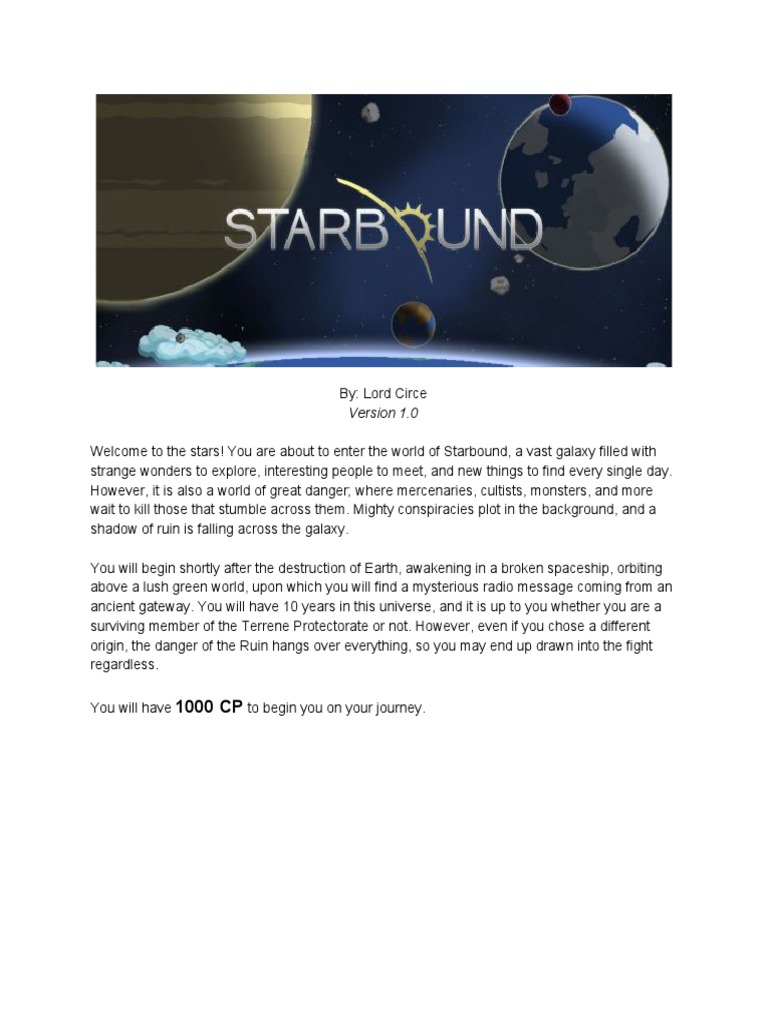 Starbound Jumpchain Guide: Races & Perks | PDF | Books | Gun