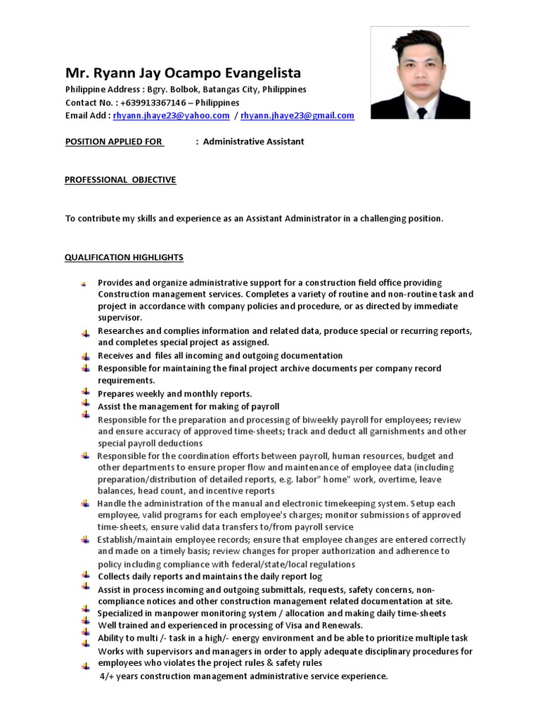 PDF CV - Ryann Jay O. Evangelista 2022 | PDF | Payroll | Employment