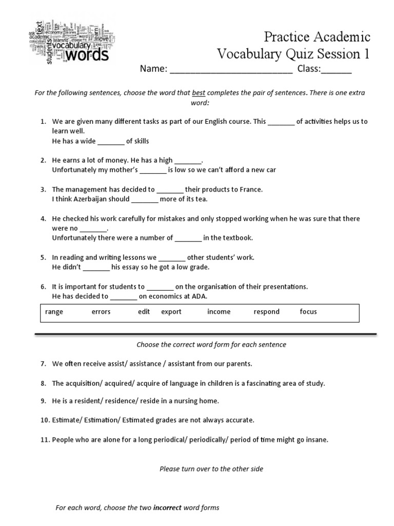 Academic Vocabulary Quiz All Weeks Pdf Vocabulary Test Assessment