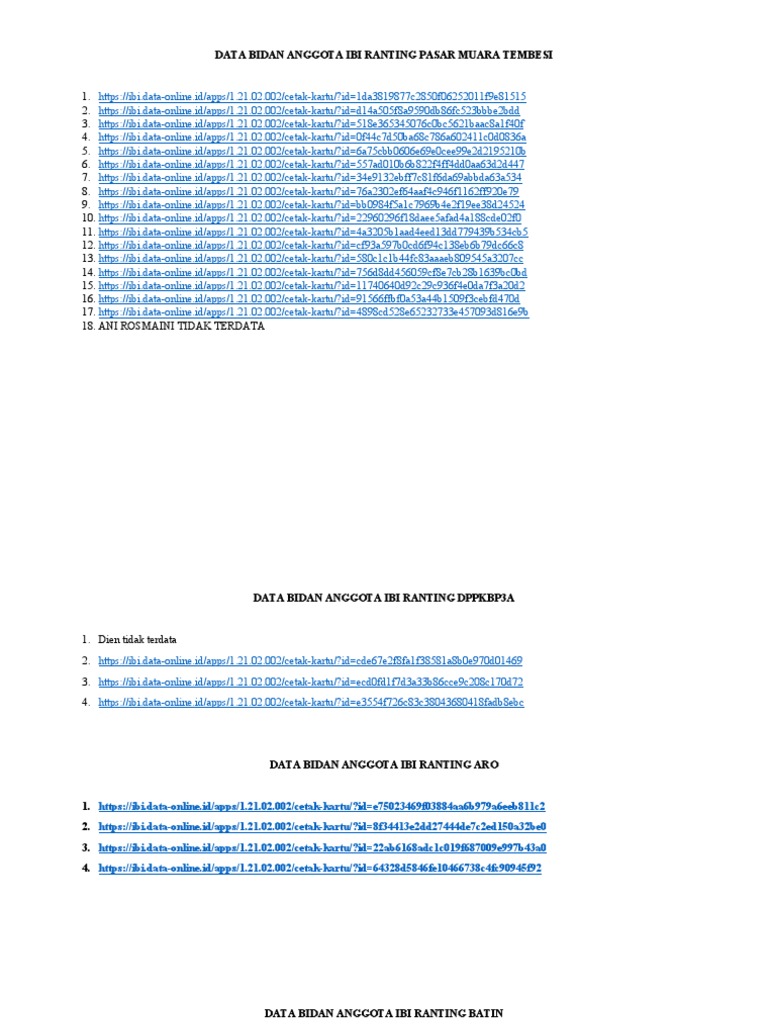 Data Bidan Anggota Ibi Ranting Pasar Muara Tembesi 1 | PDF