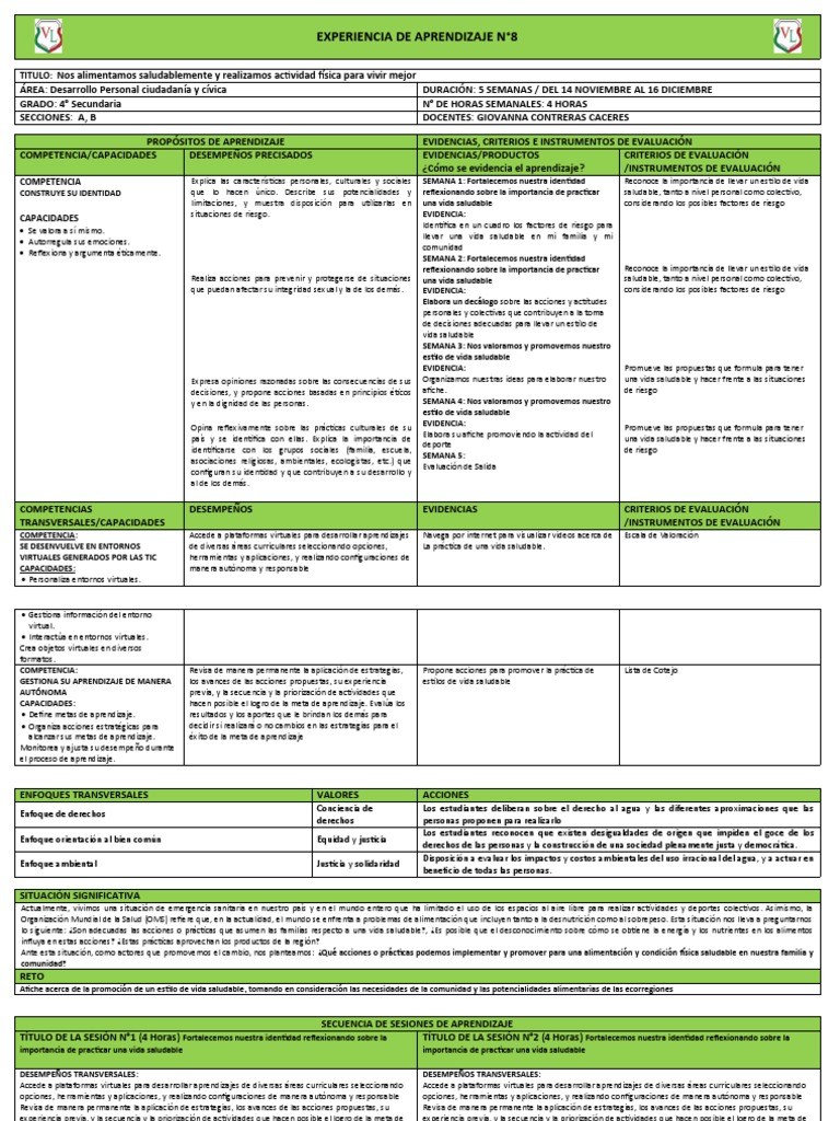 Eda 8 DPCC 4°ab | PDF | Aprendizaje | Evaluación