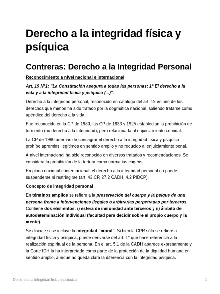 Derecho A La Integridad Física y Psíquica | PDF | Tortura | Violación