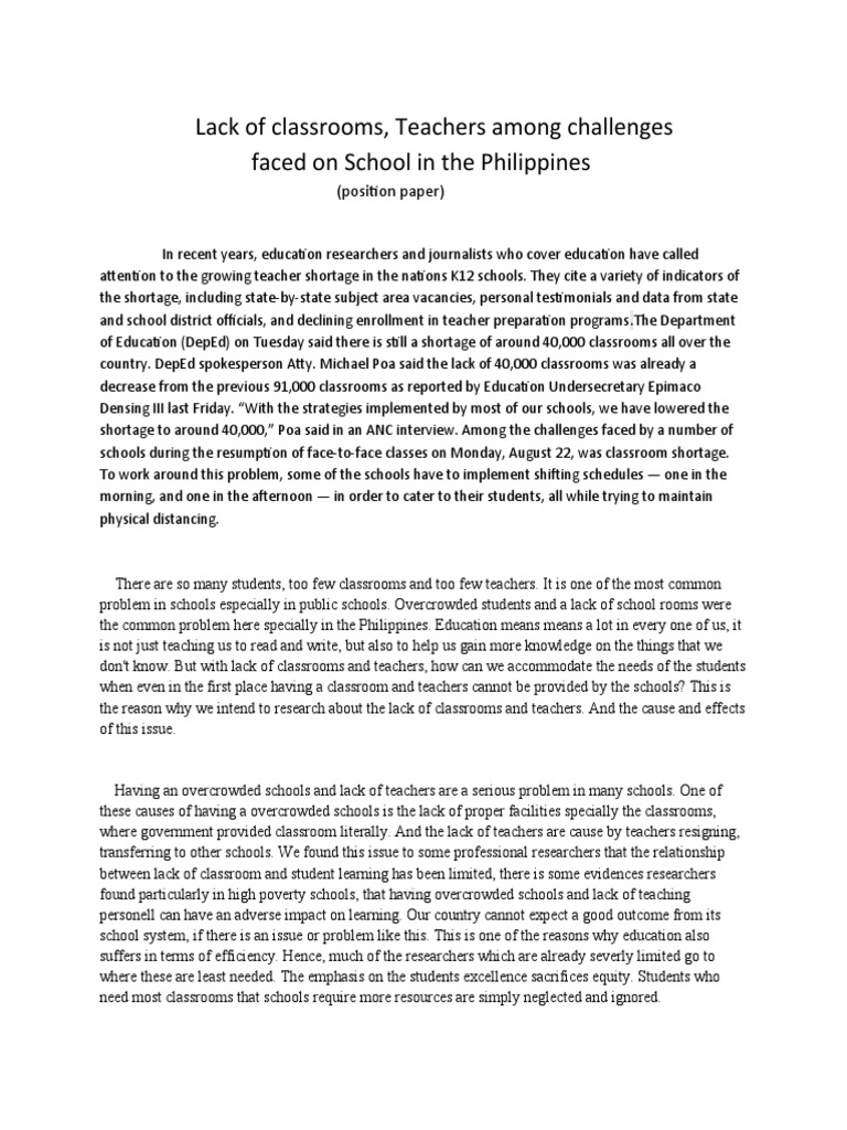 Lack of Classrooms EAPP | PDF | Teachers | Classroom