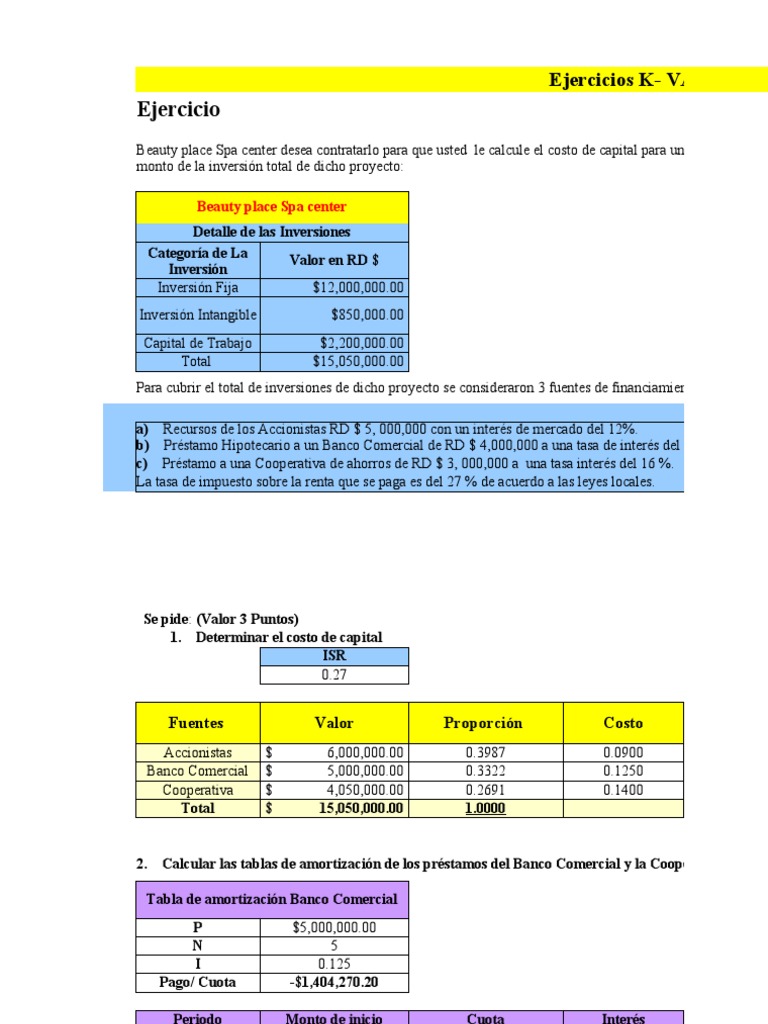 Ejercicio VAN y TIR - XLSX SPA | PDF | Amortización (Negocio) | Banco Comercial