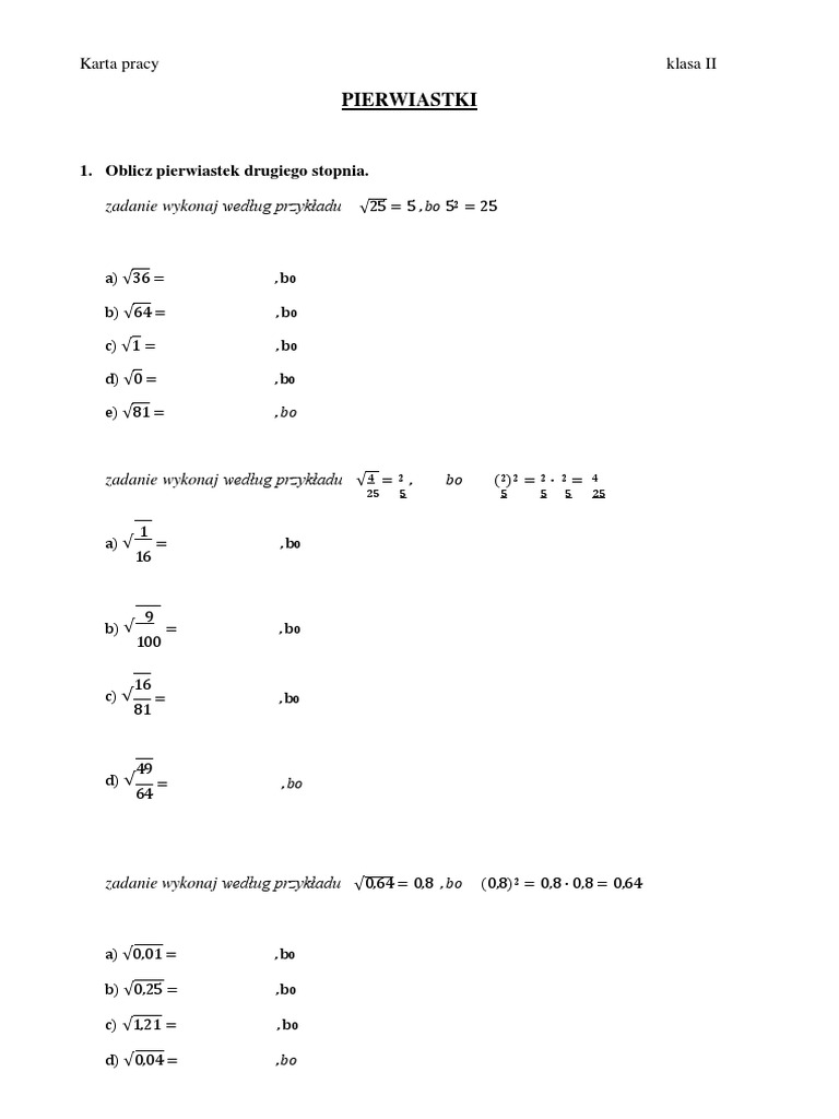 PDF Karta Pracy - Pierwiastki | PDF