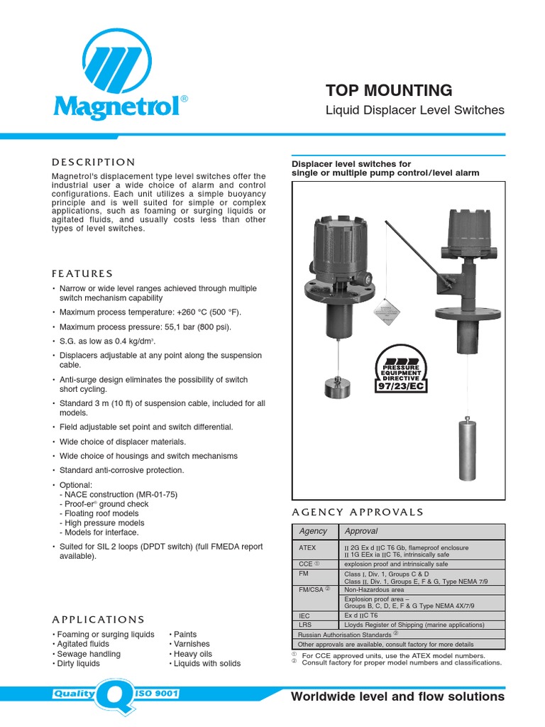 Magnetrol Displacer Switch | PDF | Pump | Switch