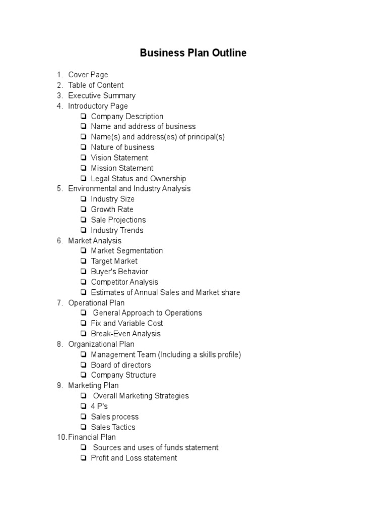 Business Plan Outline | PDF