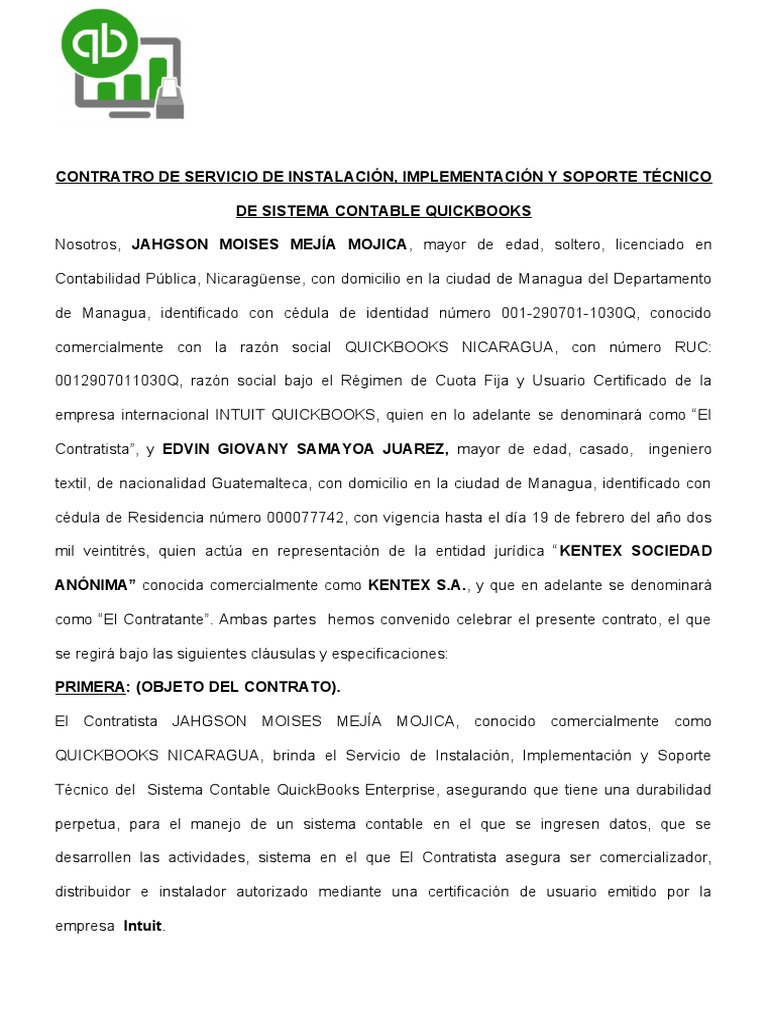 Contrato de Servicio de Quickbooks | PDF | Libros rápidos | Contabilidad