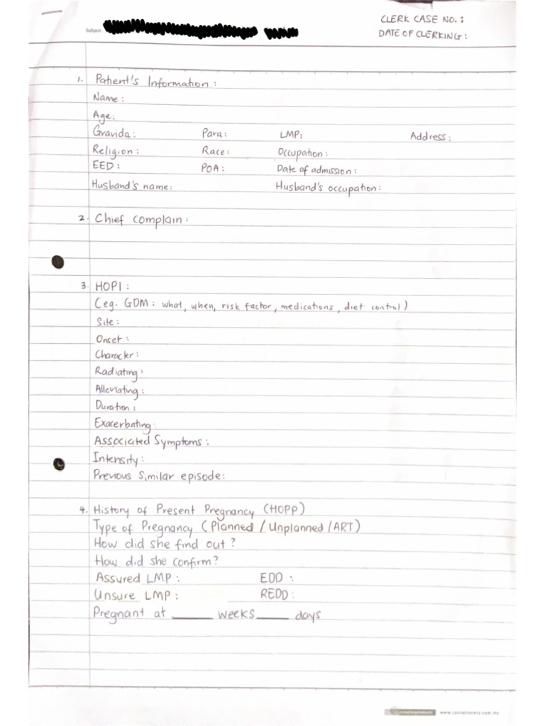 (A.i) O&G PX Clerking Template | PDF | Pregnancy | Childbirth