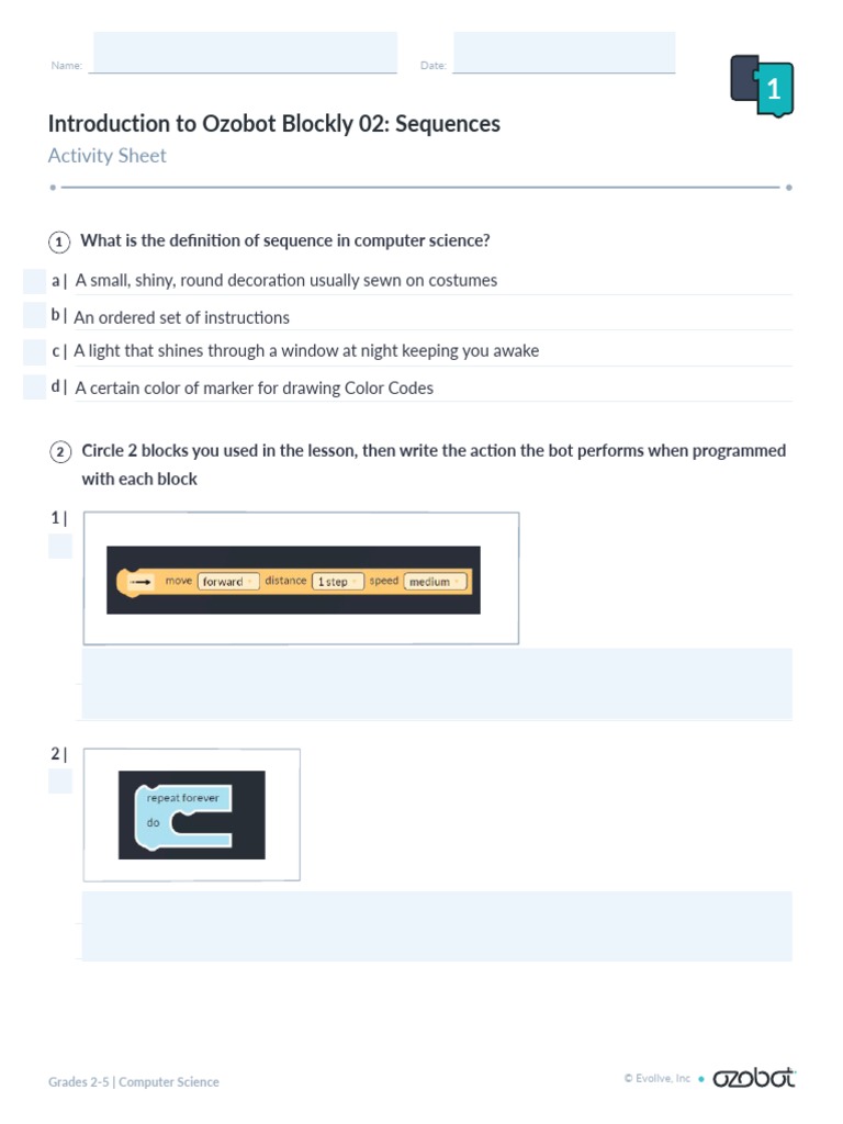 Ozobot Grades 2 5 Intro To Ozobot Blockly 02 Sequences | PDF
