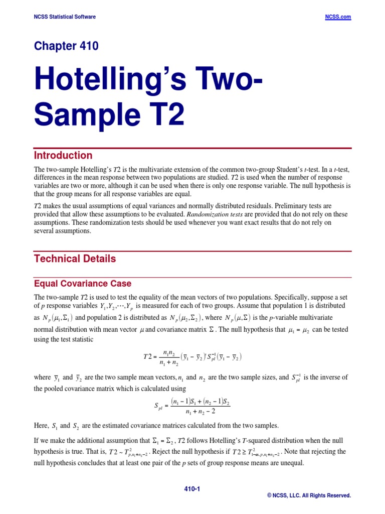 Hotellings Two-Sample T2 | PDF | Student's T Test | Covariance Matrix