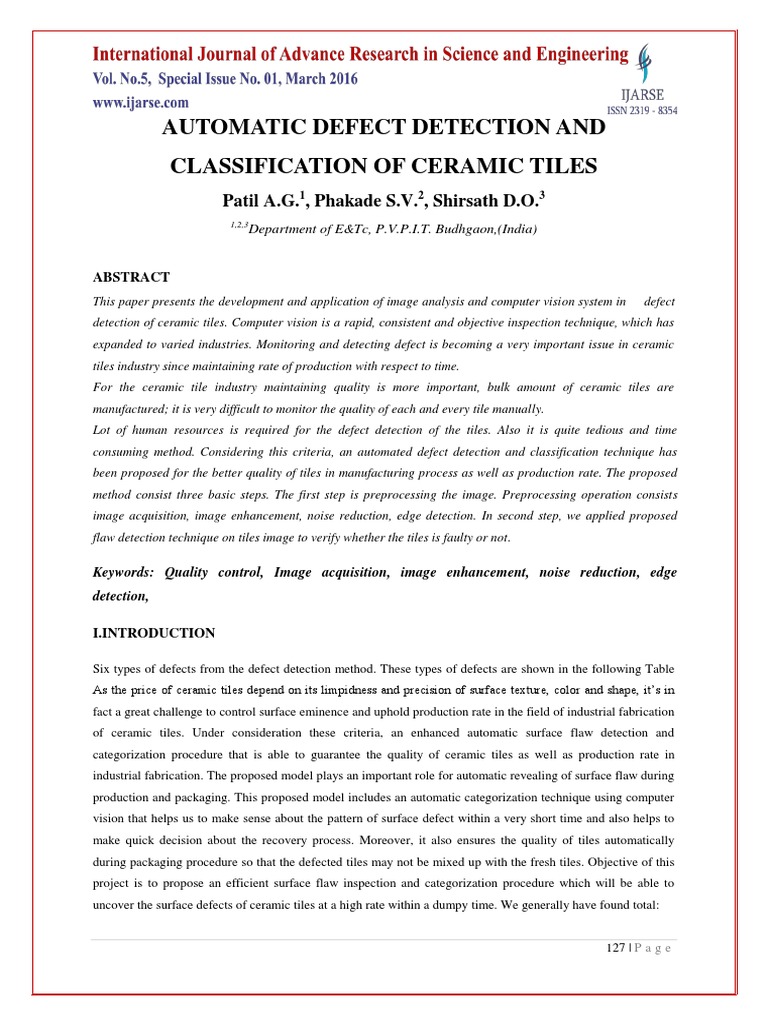 Automatic Defect Detection and Classification of Ceramic Tiles | PDF | Imaging | Image Processing