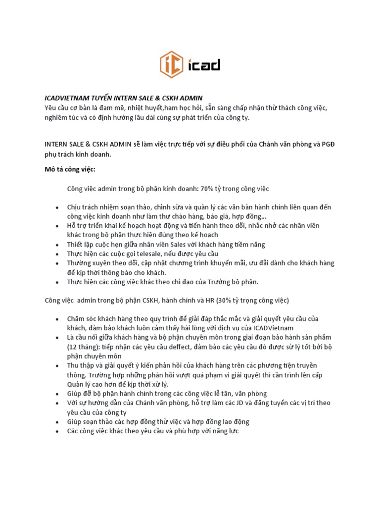 JD Intern Sale & CSKH Admin | PDF