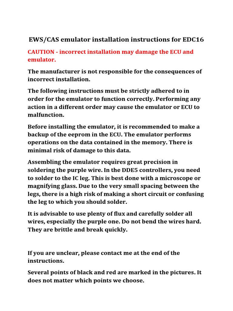 Emulator EWS CAS For EDC16 Instruction | PDF