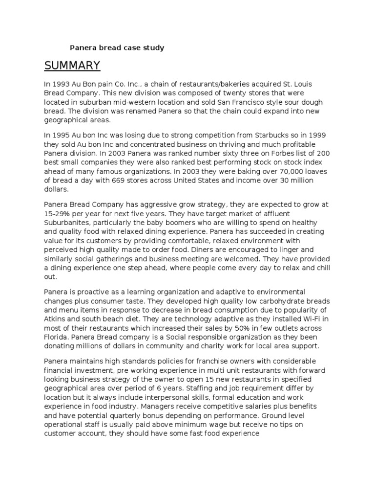 Panera Case Study-Solution | PDF | Strategic Management | Economies