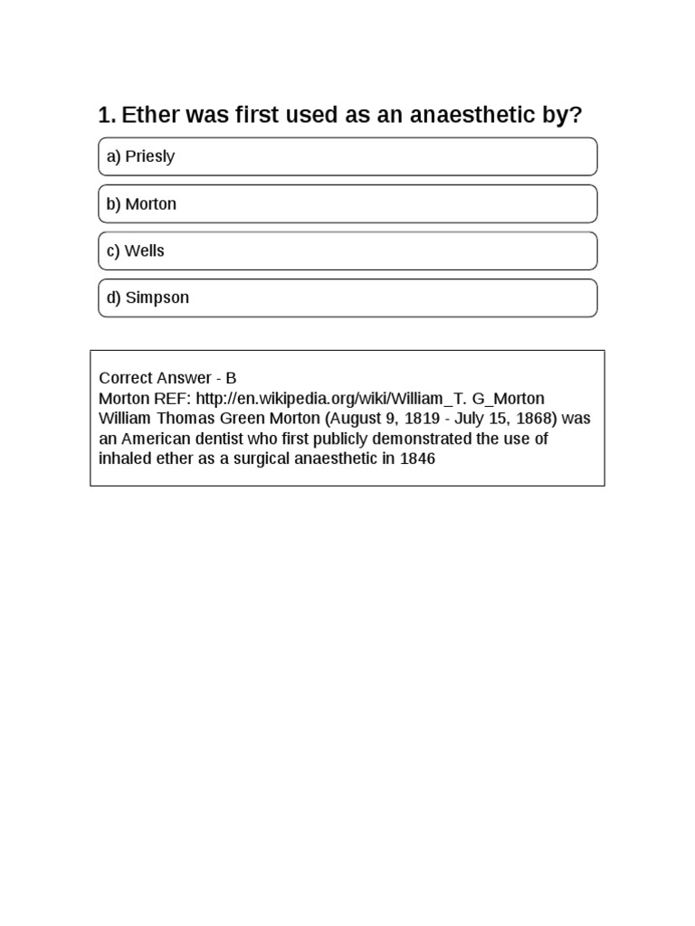Anesthesia and Pharmacology Quiz Answers | PDF | Anesthesia | Clinical ...