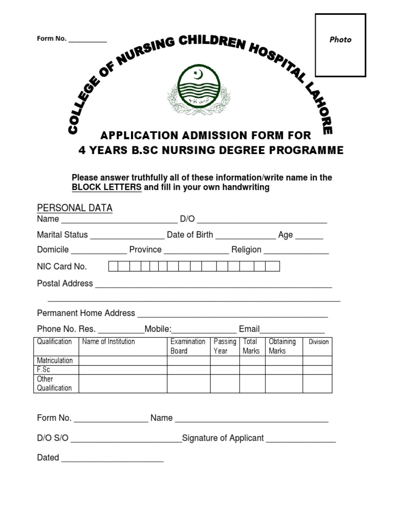 Nursing Admission Forms | PDF | Qualifications | Educational Stages