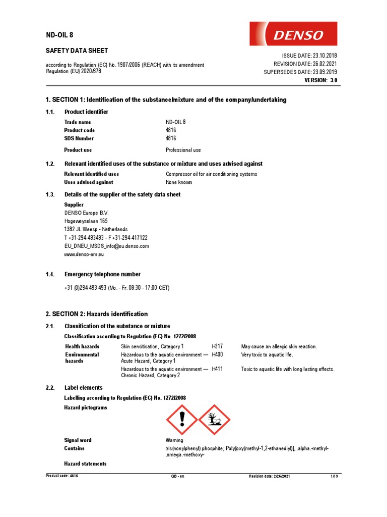 ND-OIL 8 Safety Data Sheet | PDF