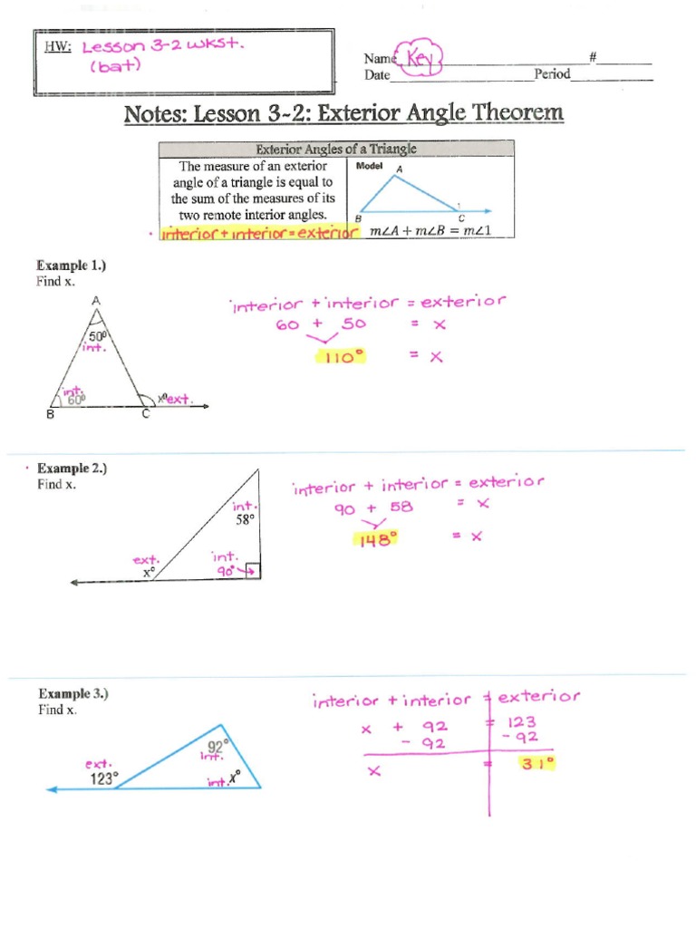 Lesson 3-2 Exterior Angle Theorem | PDF