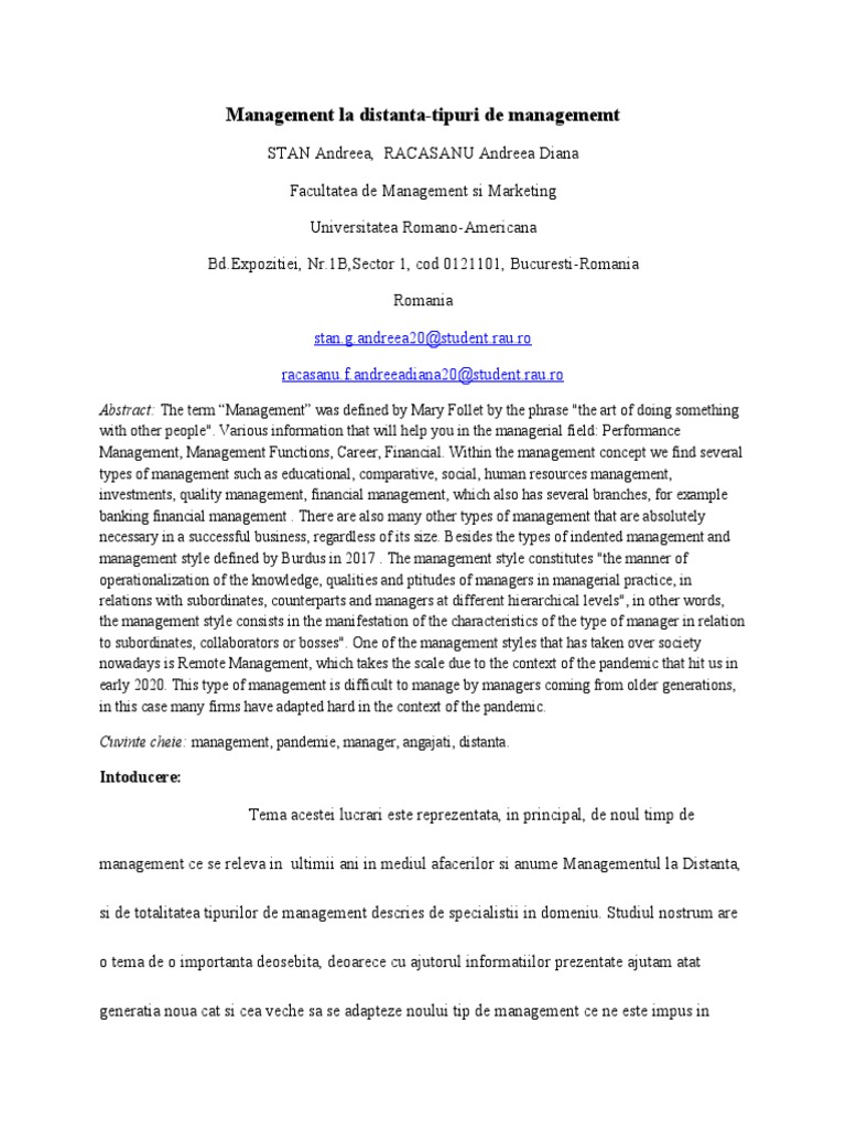 Management La Distanta-Tipuri de Managememt | PDF | Business | Economies