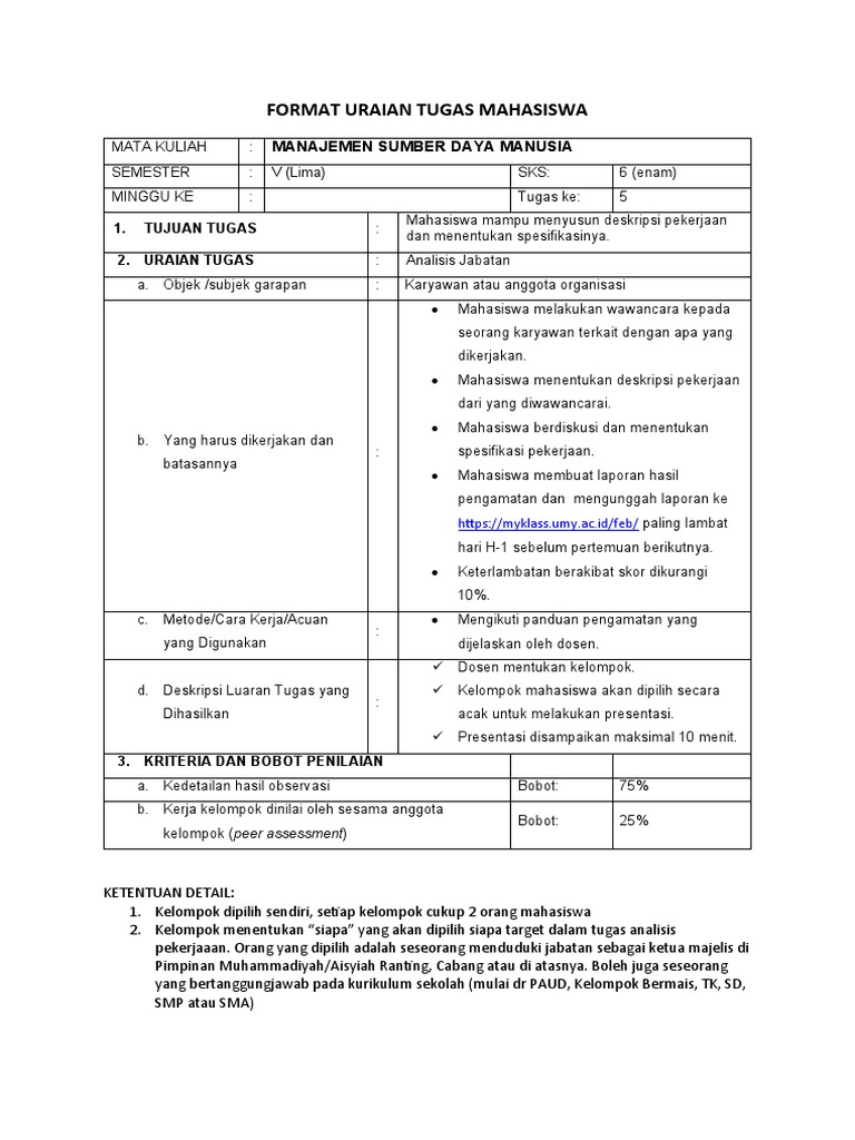 Format Uraian Tugas Mahasiswa Anjab | PDF