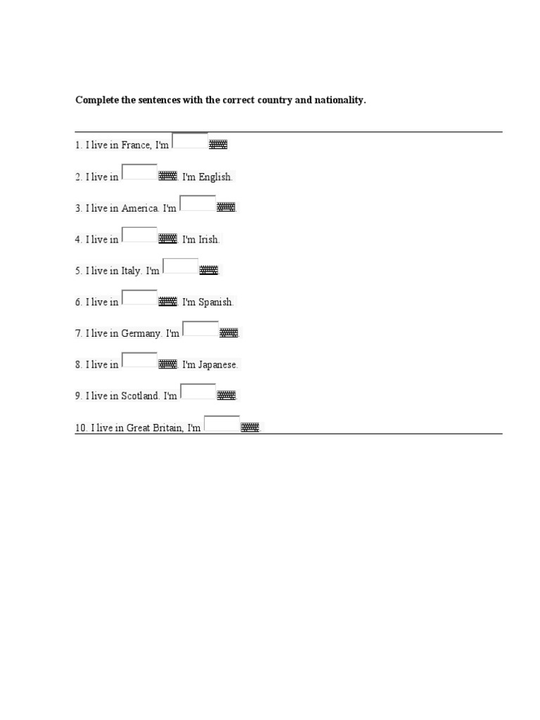 3 Complete The Sentences With The Correct Country and Nationality | PDF