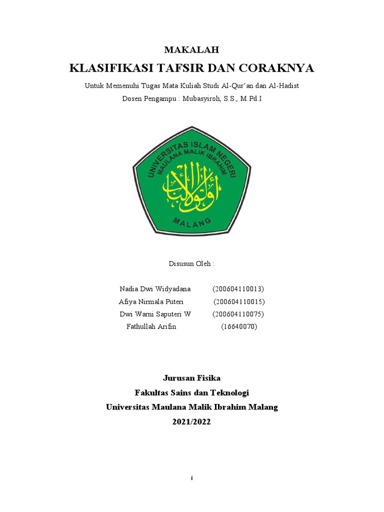 Makalah Kel 5 Studi Qurdist (Klasifikasi Tafsir Dan Coraknya) | PDF