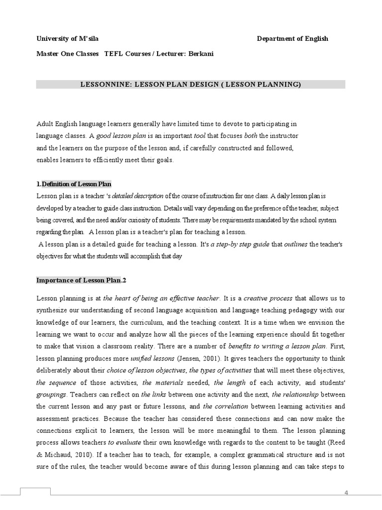 TEFL 9.lesson Plan | PDF | Lesson Plan | Teachers