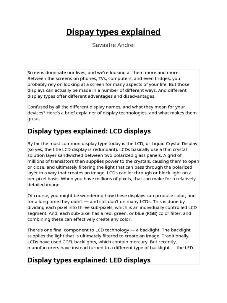 Dispay Types Explained | PDF | Liquid Crystal Display | Backlight