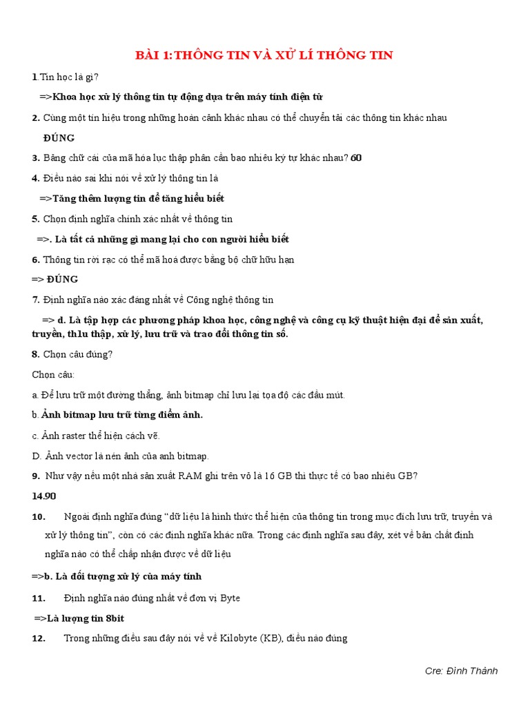 Trắc nghiệm GTCNTT | PDF